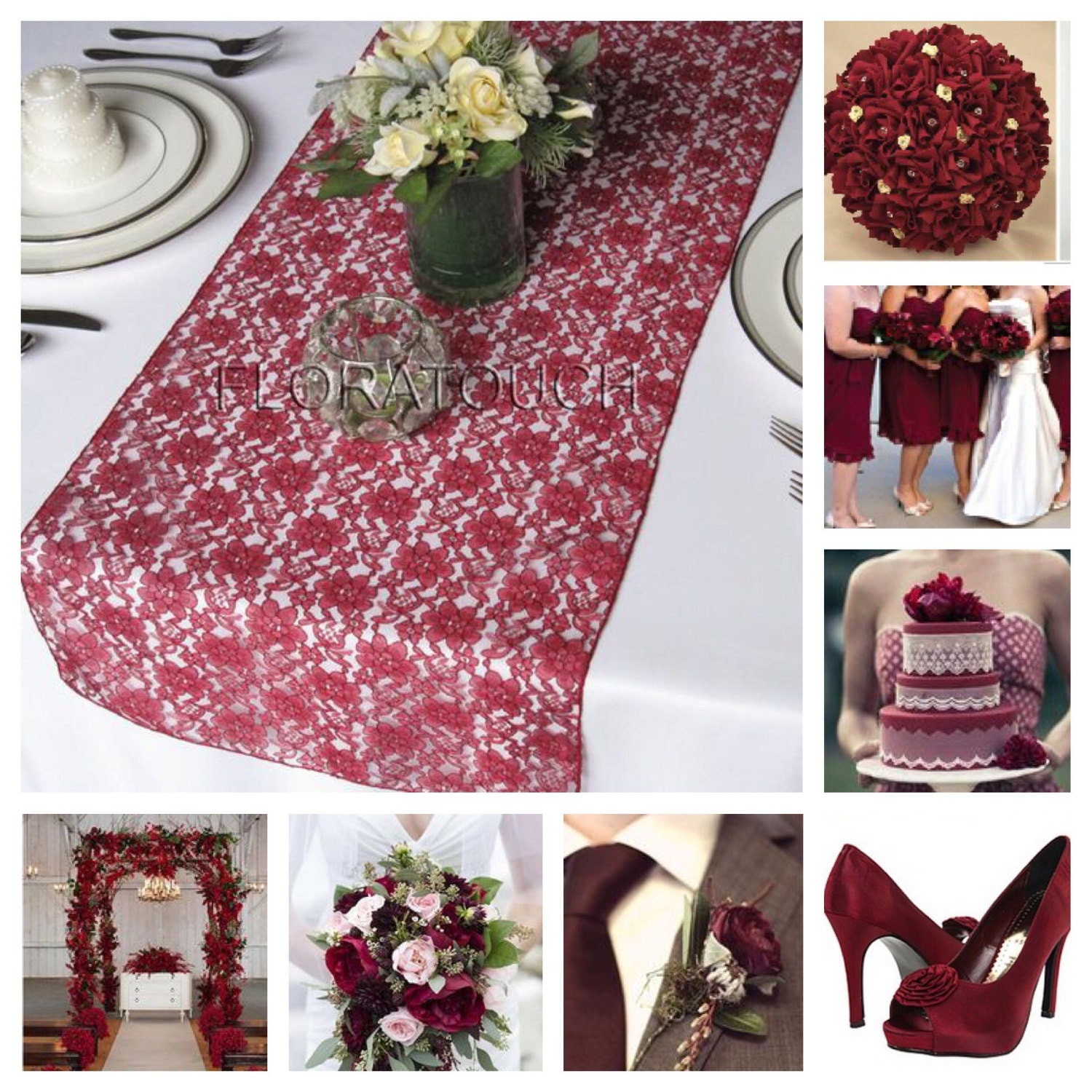 Burgundy Lace Table Runner Wedding Table Runner | Etsy