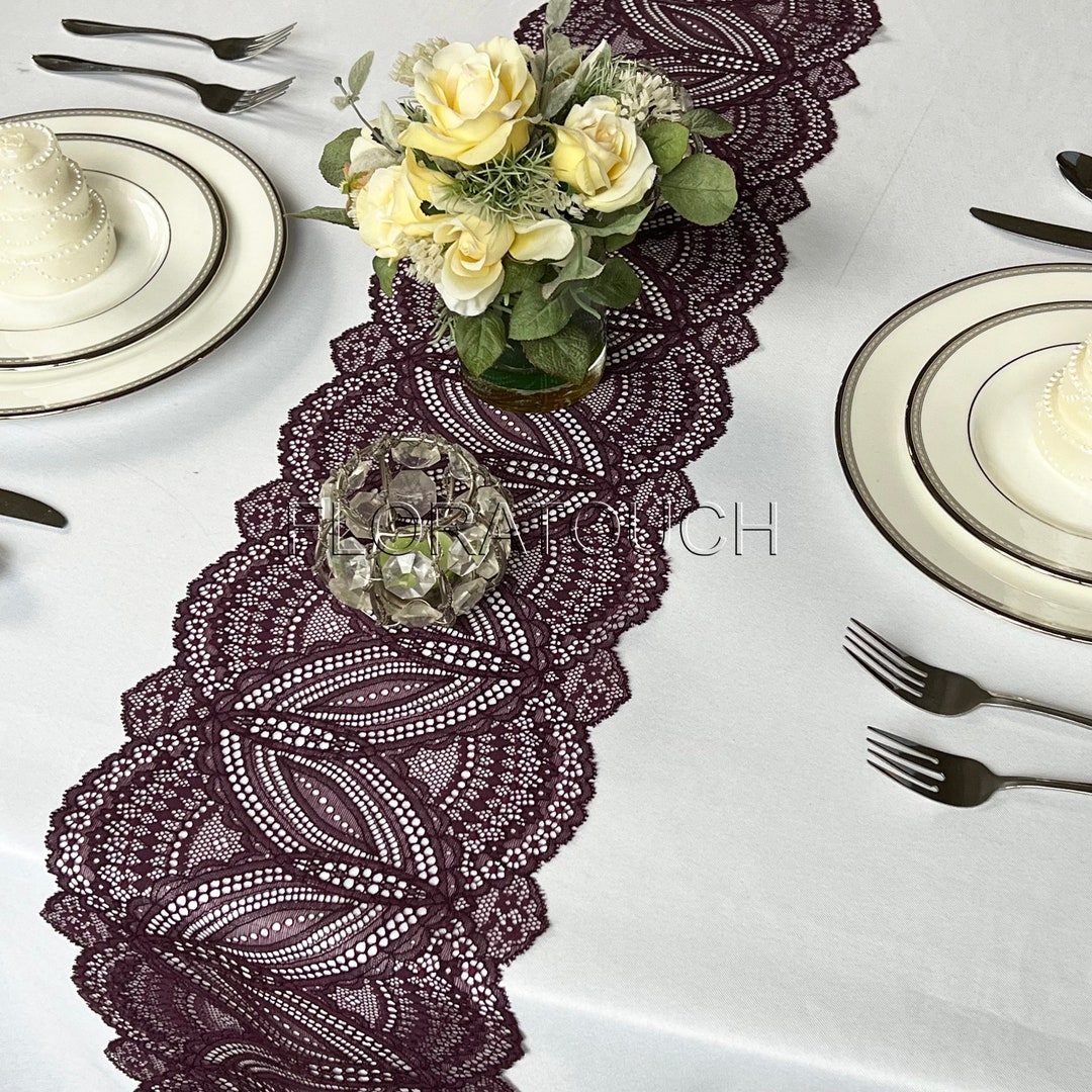 Plum Lace Table Runner Wedding Table Runner 9" Wide LBPLUM07 - Etsy