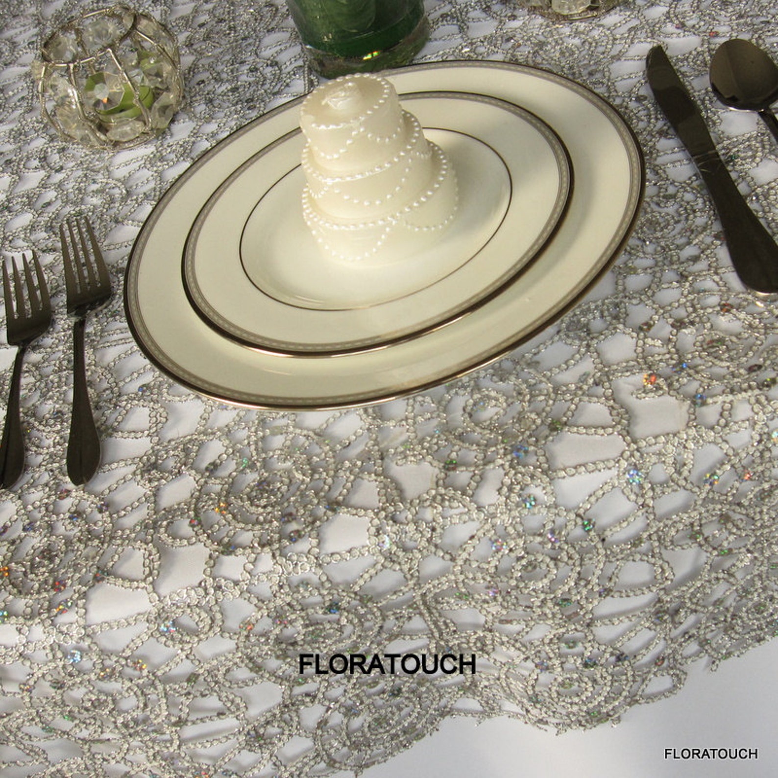Silver Alice Metallic Lace Sequin Table Overlay Only 1 Left - Etsy