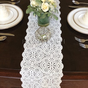 Thick Ivory Lace Table Runner Wedding Table Runner 9" Wide - Livory05 ...