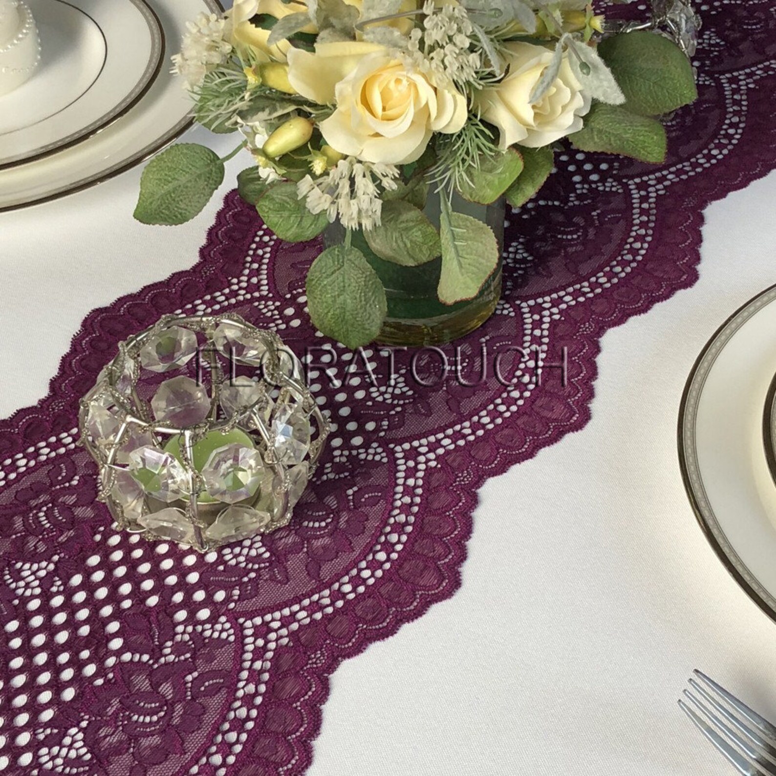 Plum Lace Table Runner With Large Scallop Edge Wedding Table Runner ...