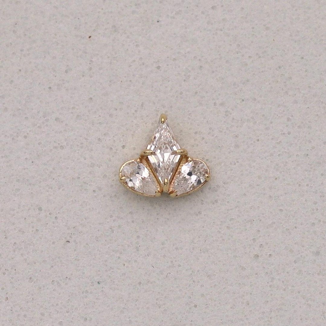 14k Gold Gem Fan Threadless End – Kite & Pear CZ Body Jewelry - Etsy