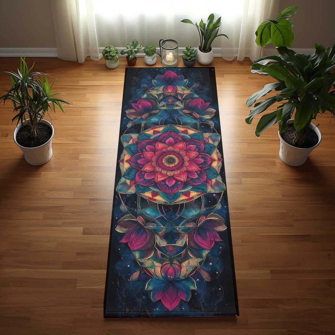 Mandala and Lotus Flower Yoga Mat Long Non-slip Rubber Mat for Yoga ...