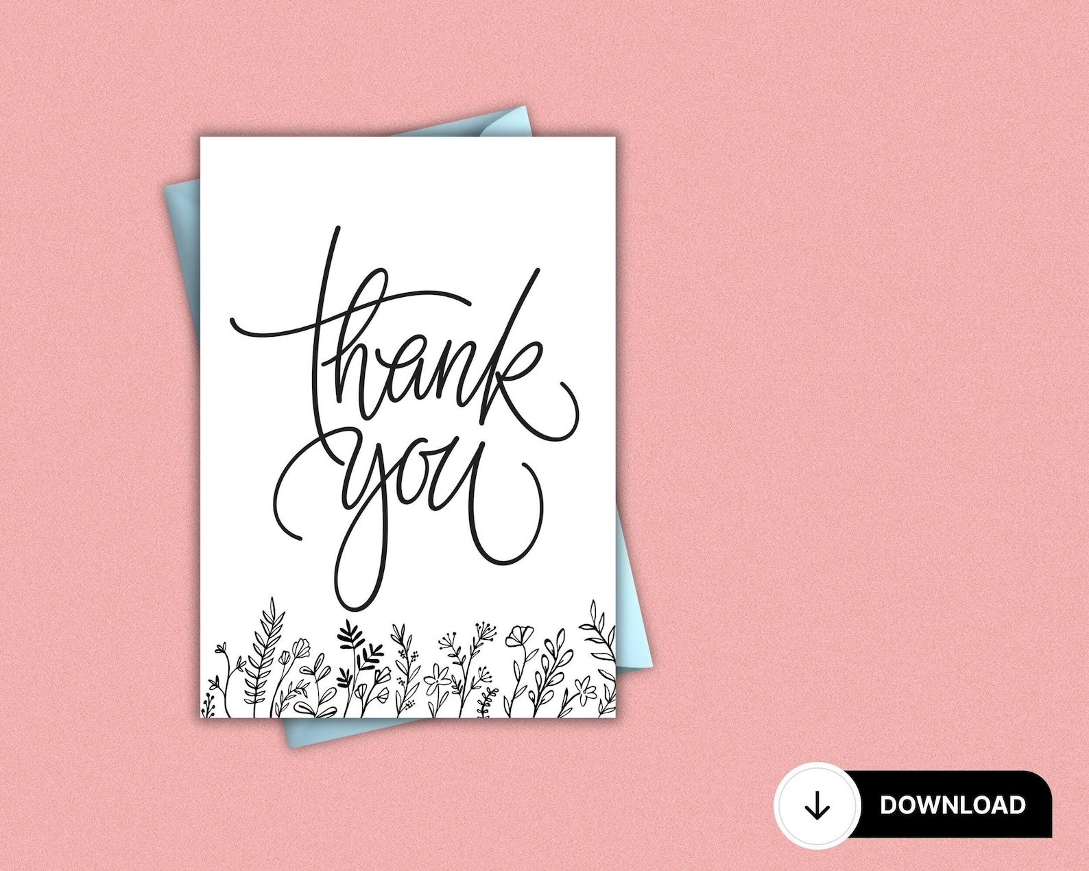 Printable Thank You Card, Instant Download PDF, Greeting Card, Floral ...