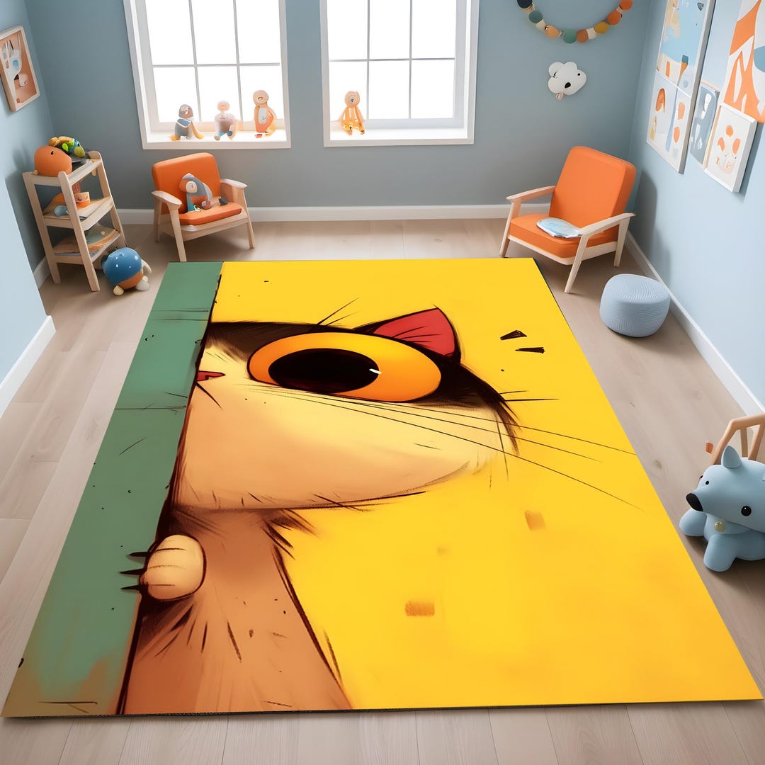 Cute Cat Rug,adorable Feline Rug,cartoon Cat Rug,animal Art Carpet,kids ...