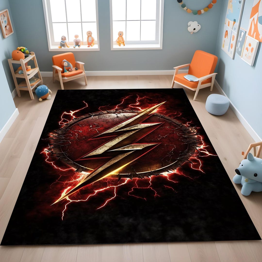 Hero Logo Rug,superhero Rug,comic Books Decor,lightning Bolt Rug,hero ...