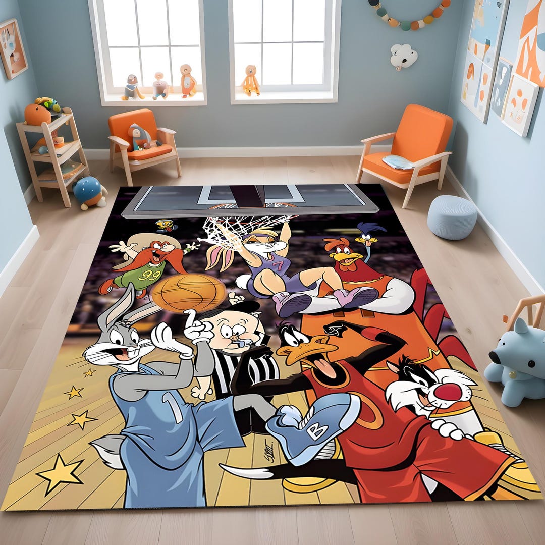 Looney Tunes Rug,cartoon Carpet,space Jam Rug,basketball Decor,sports ...