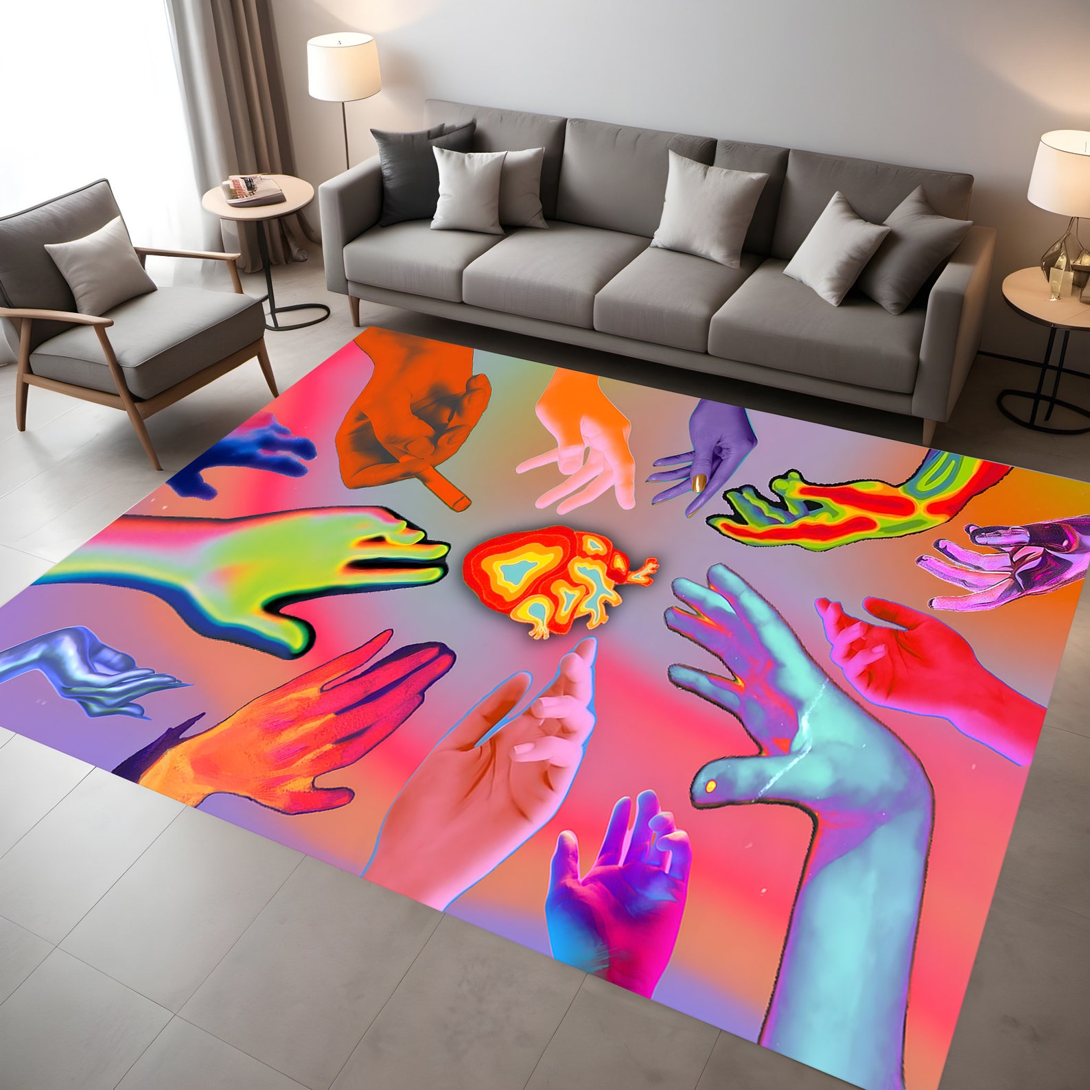 Rainbow Hands Design Rug: Modern Kids Room Decor - Etsy