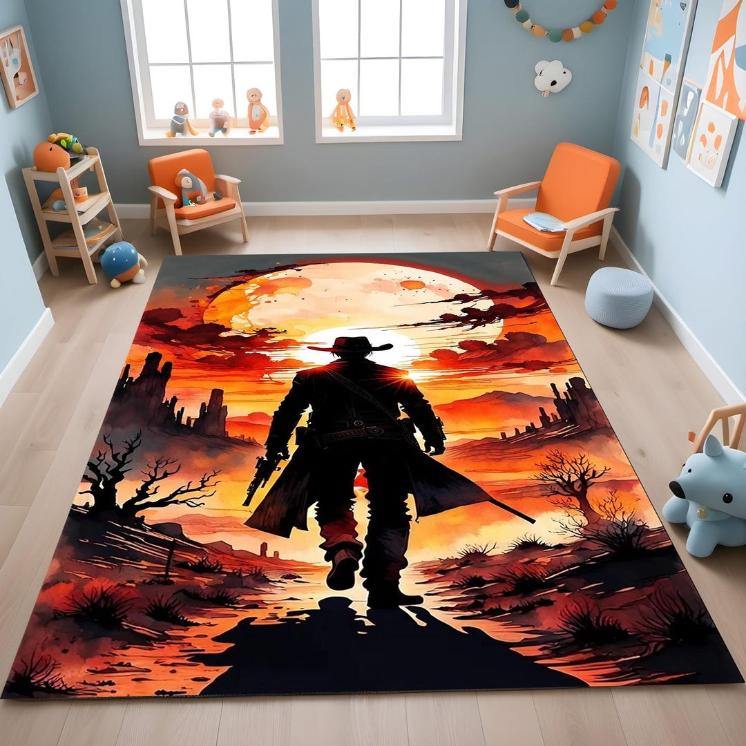 Western Cowboy Rug: Wild West Desert Adventure Carpet - Etsy