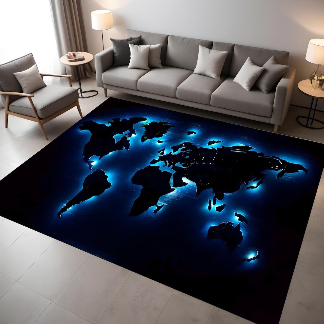 World Map Rug,neon Light Rug,futuristic Rug,modern Map Decor,dark Rug ...
