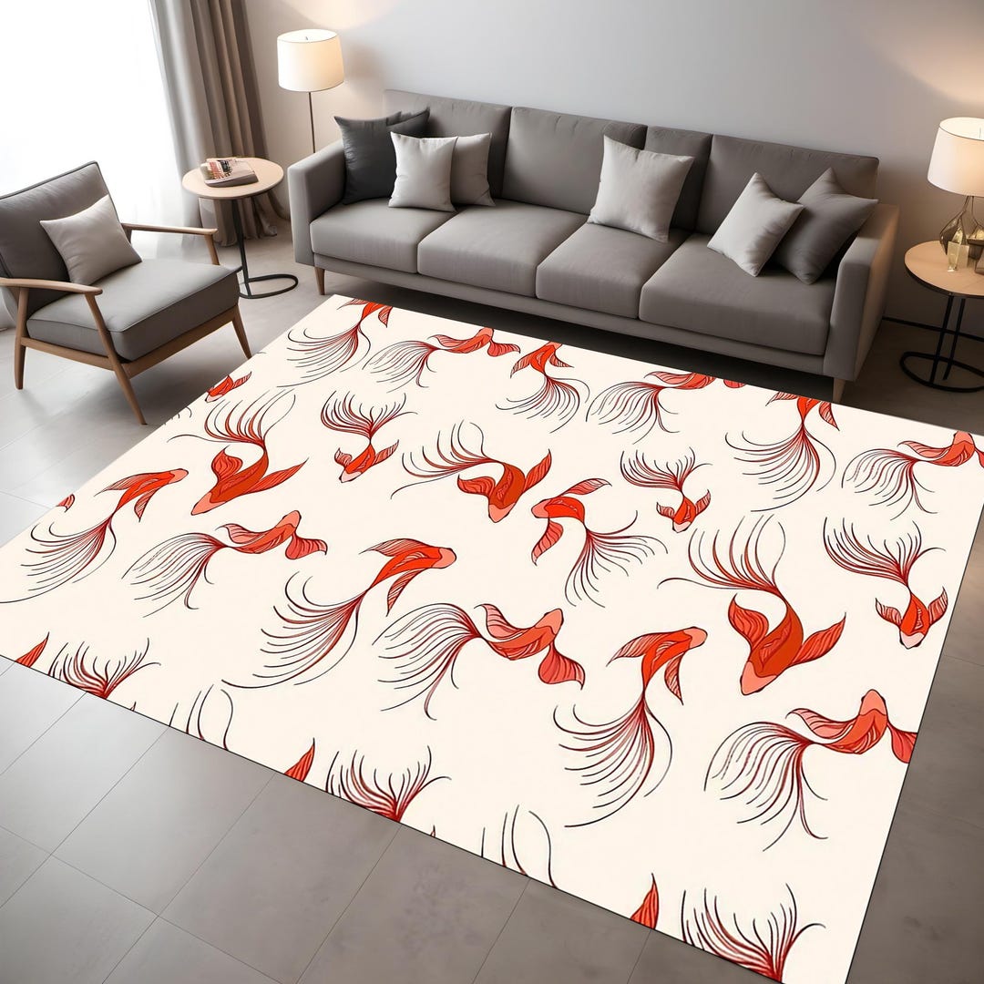 Goldfish Rug,fish Carpet,japanese Rug,koi Fish Rug,red Fish Rug,living ...