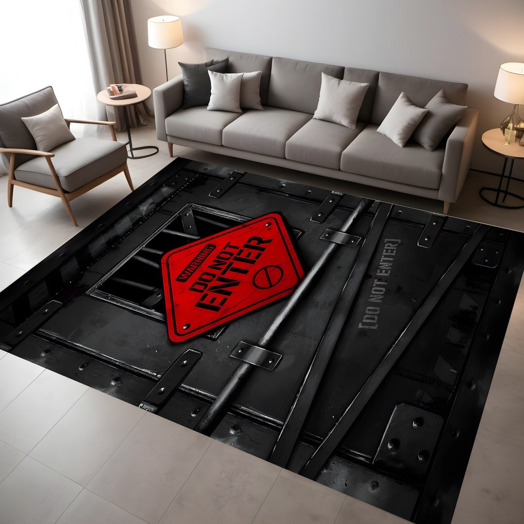 Do Not Enter Carpet,warning Sign Rug,black Metal Rug,man Cave Rug ...