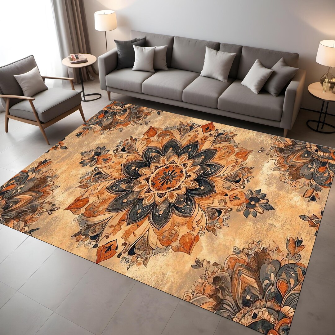 Boho Floral Mandala Rug, Earth Tone Vintage Carpet - Etsy