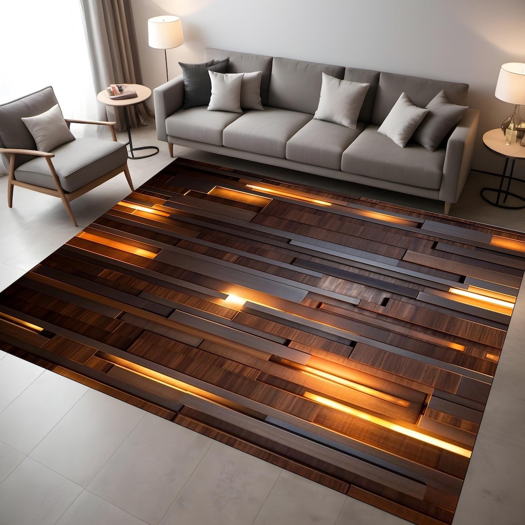 3D Wooden Floor Rug: Rustic Wood Design, Living Room Decor - Etsy