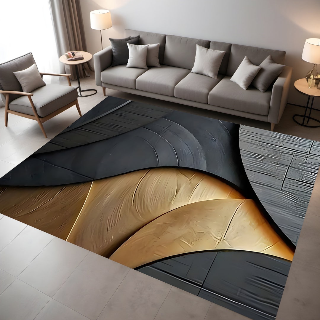 Abstract Rug,gold Black Rug,minimalist Rug,sculptural Rug,elegant Home ...