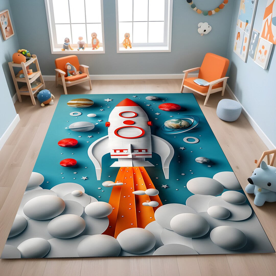 Rocket Rug,astronaut Rug,space Kids Rug,space Carpet,adventure Decor ...