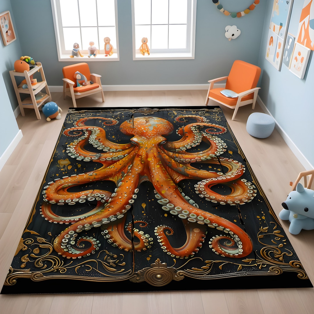Octopus Rug,underwater Carpet,sea Creature Decor,marine Life Rug,ocean ...