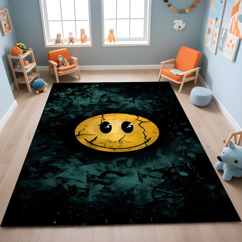 Smiley Rug,happy Face Rug,fun Smiley Floor Mat,funky Smiley Face Rug ...