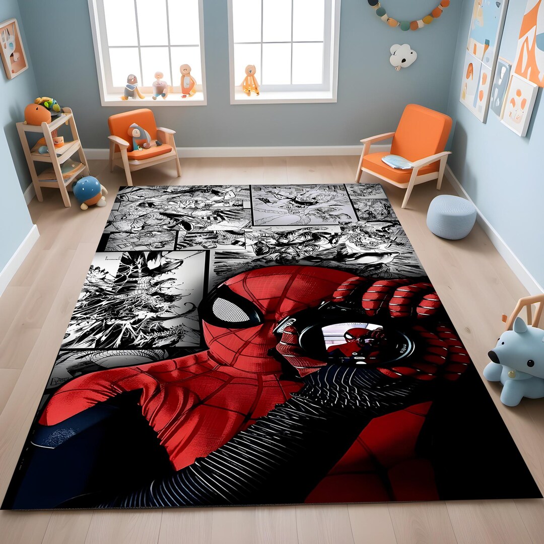 Spiderman Rug,superhero Rug,comic Book Decor,cartoon Hero Rug,kids Room ...