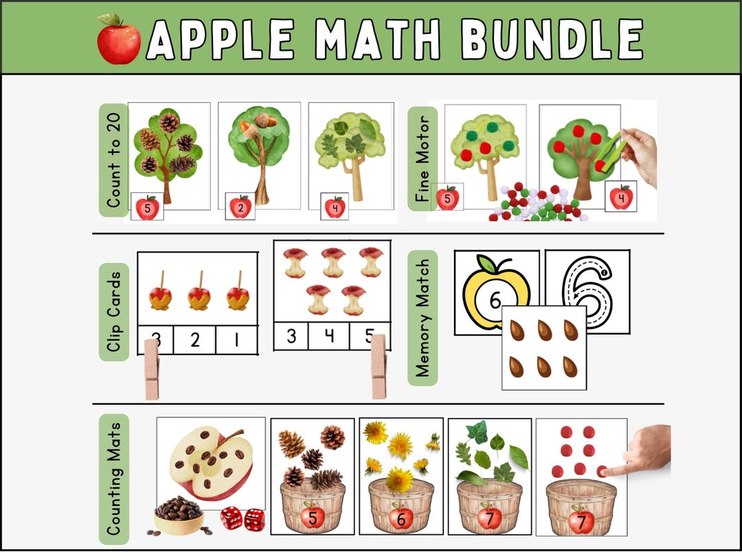 Apple Theme Math BUNDLE | Number Counting 1-20 | Hands-on Math Games ...