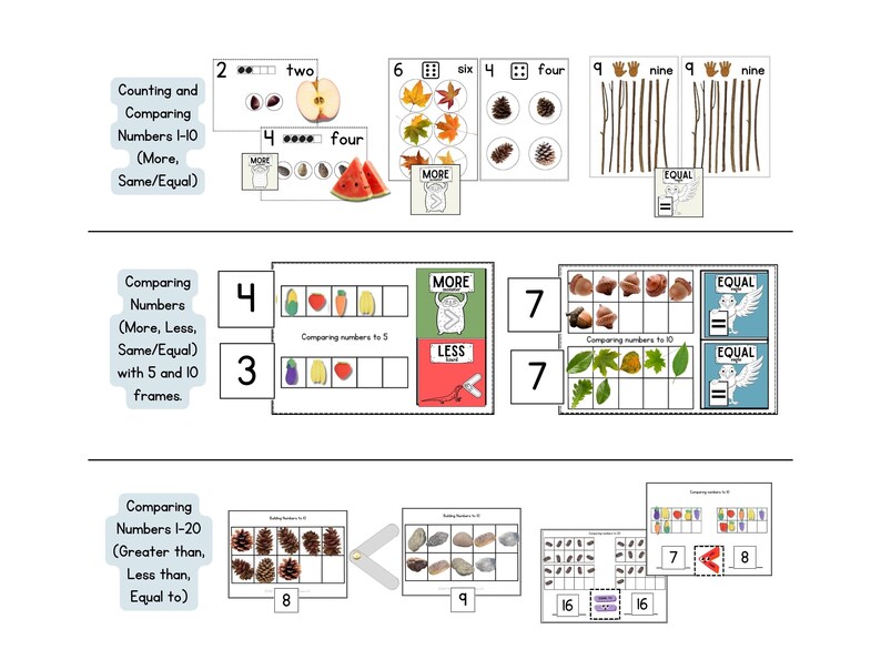 Counting, Comparing Ten Frame Numbers 1-20 BUNDLE | Nature-based Math ...