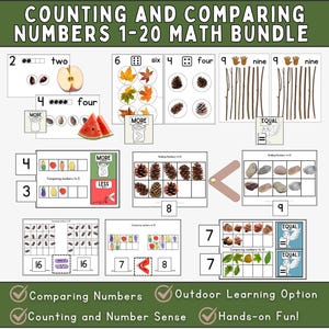 Counting, Comparing Ten Frame Numbers 1-20 BUNDLE | Nature-based Math ...