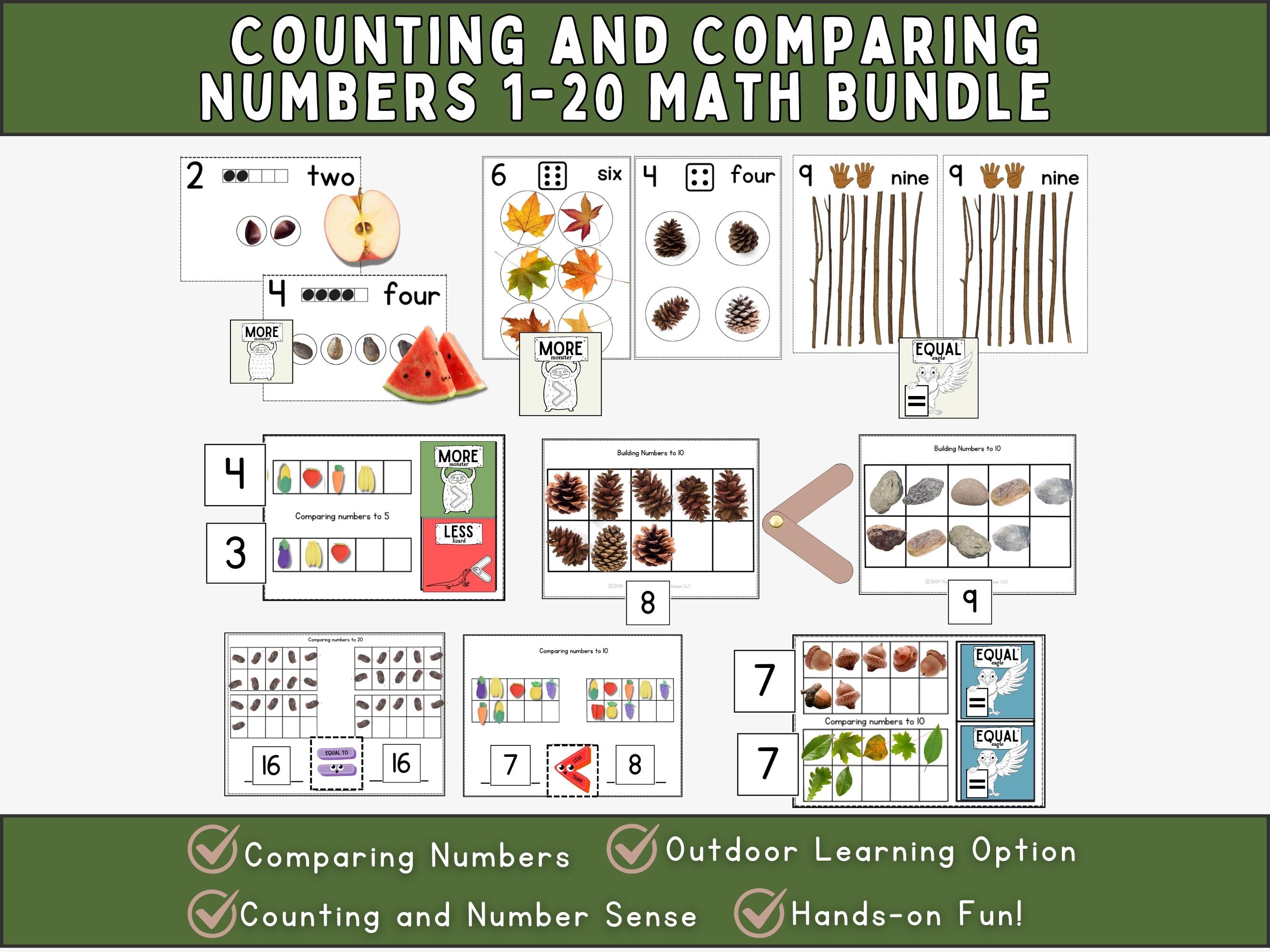 Counting, Comparing Ten Frame Numbers 1-20 BUNDLE | Nature-based Math ...