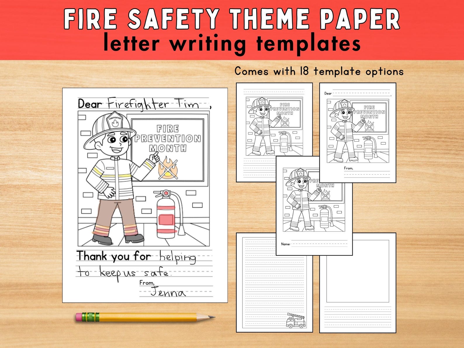 Firefighter Theme Writing Paper | Fire Safety Week | Friendly Letter ...