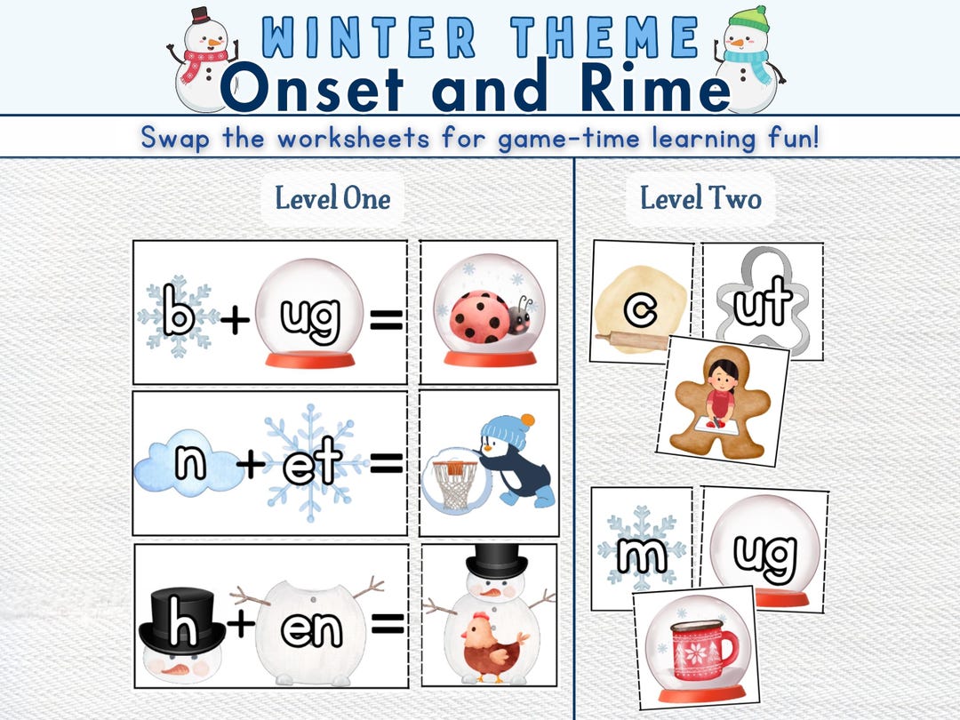 Winter Weather Onset and Rime Matching Cards | Orton Gillingham Phonics ...