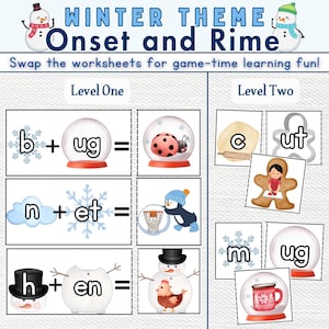 Winter Weather Onset and Rime Matching Cards | Orton Gillingham Phonics ...