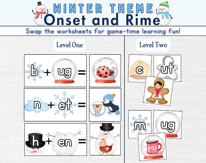Winter Weather Onset and Rime Matching Cards | Orton Gillingham Phonics ...