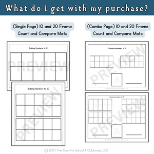 Counting, Comparing Ten Frame Numbers 1-20 BUNDLE | Nature-based Math ...