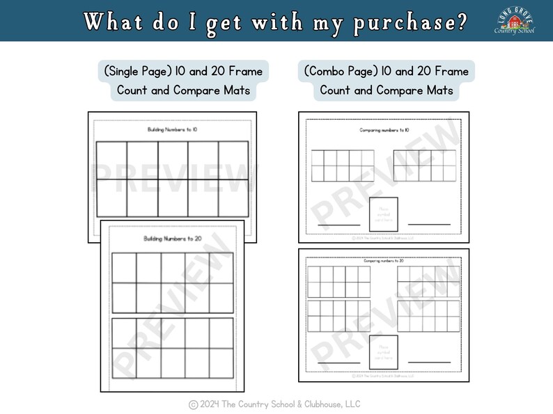 Counting, Comparing Ten Frame Numbers 1-20 BUNDLE | Nature-based Math ...