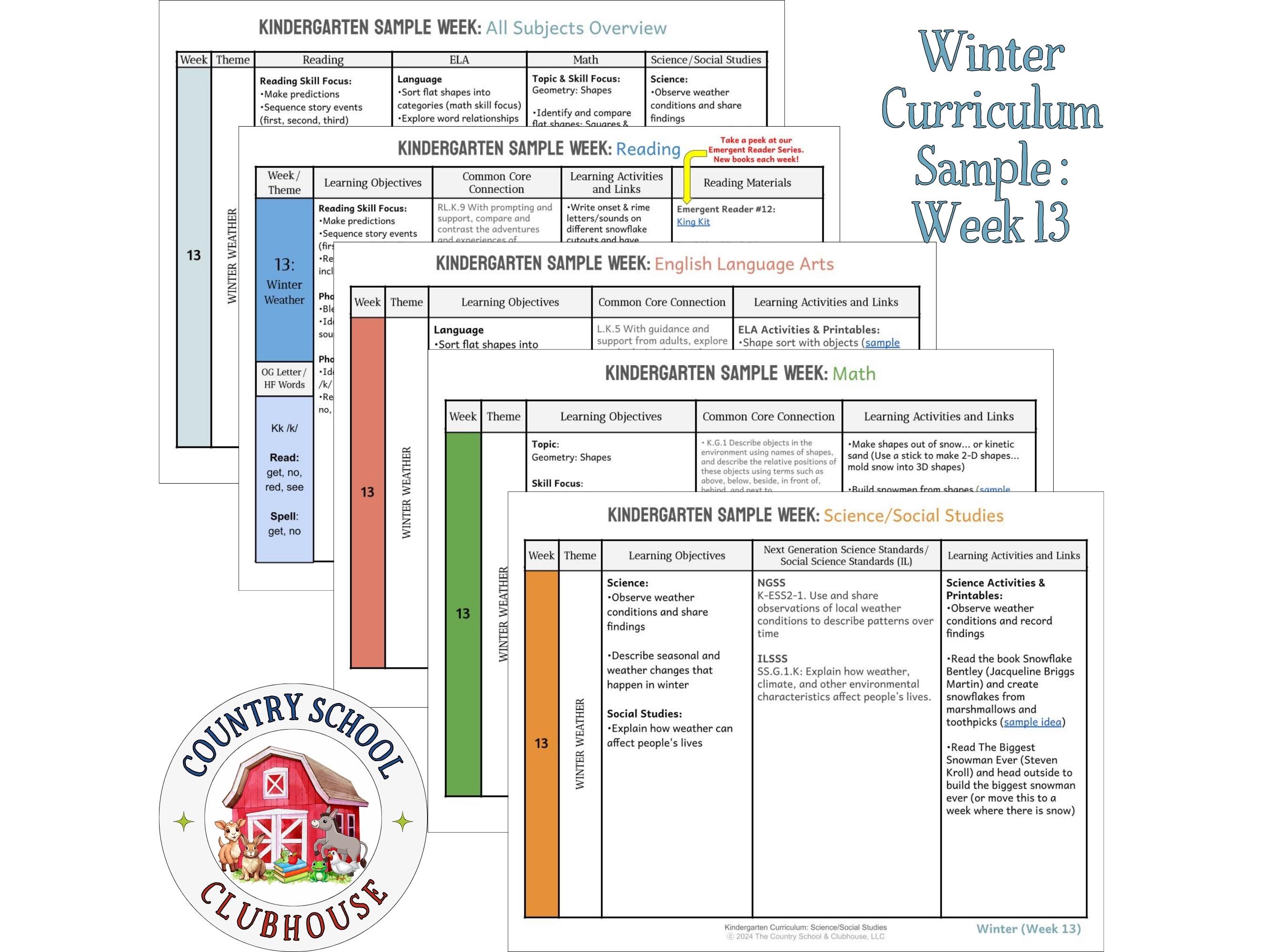 Kindergarten Curriculum Winter Sample Week | Nature-based Outdoor ...