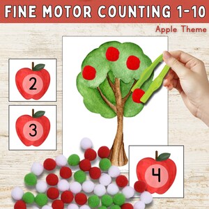 Math Number Cards | Fine Motor Practice | Apple Theme | Counting 1-10 ...