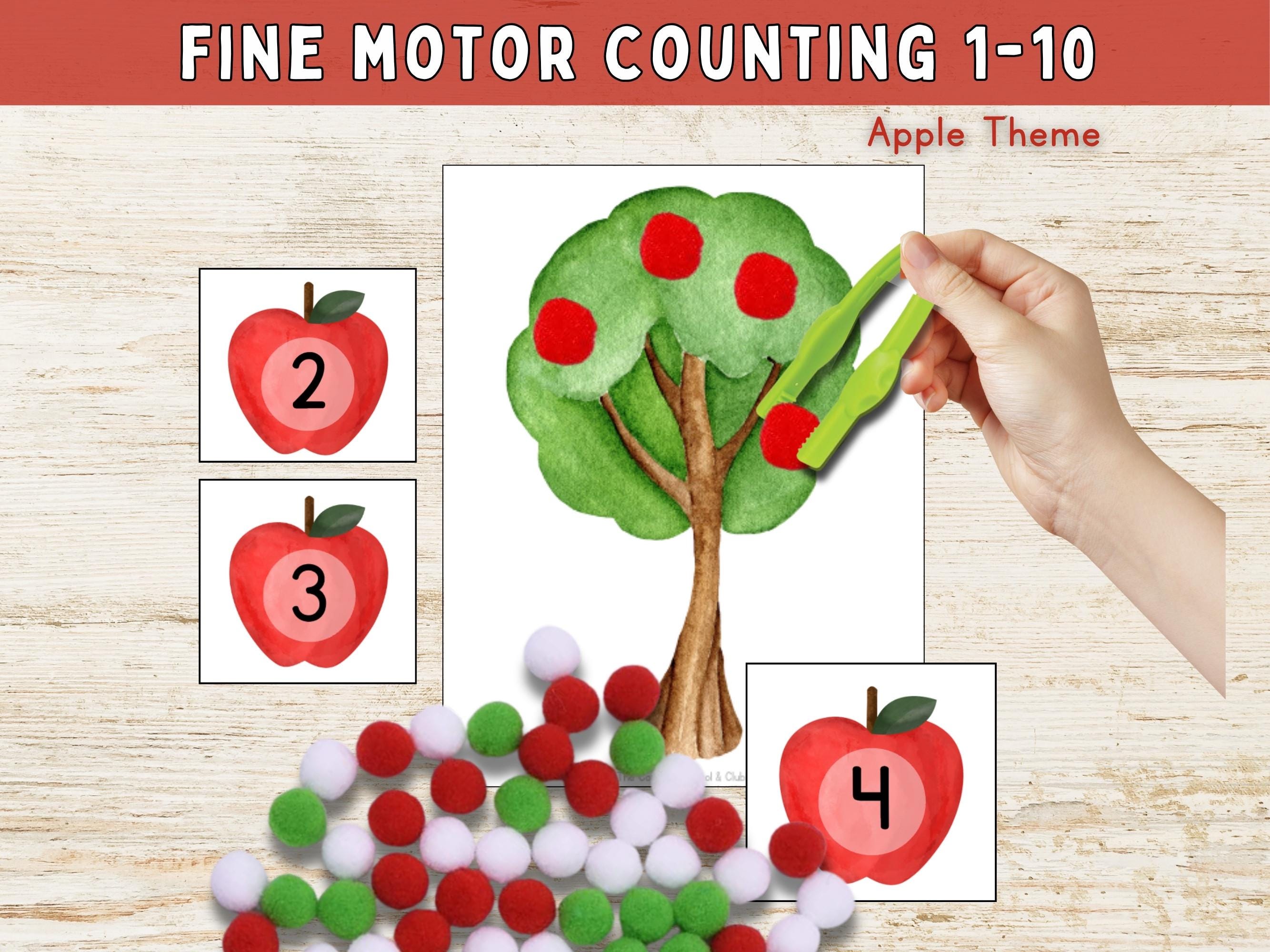 Math Number Cards | Fine Motor Practice | Apple Theme | Counting 1-10 ...