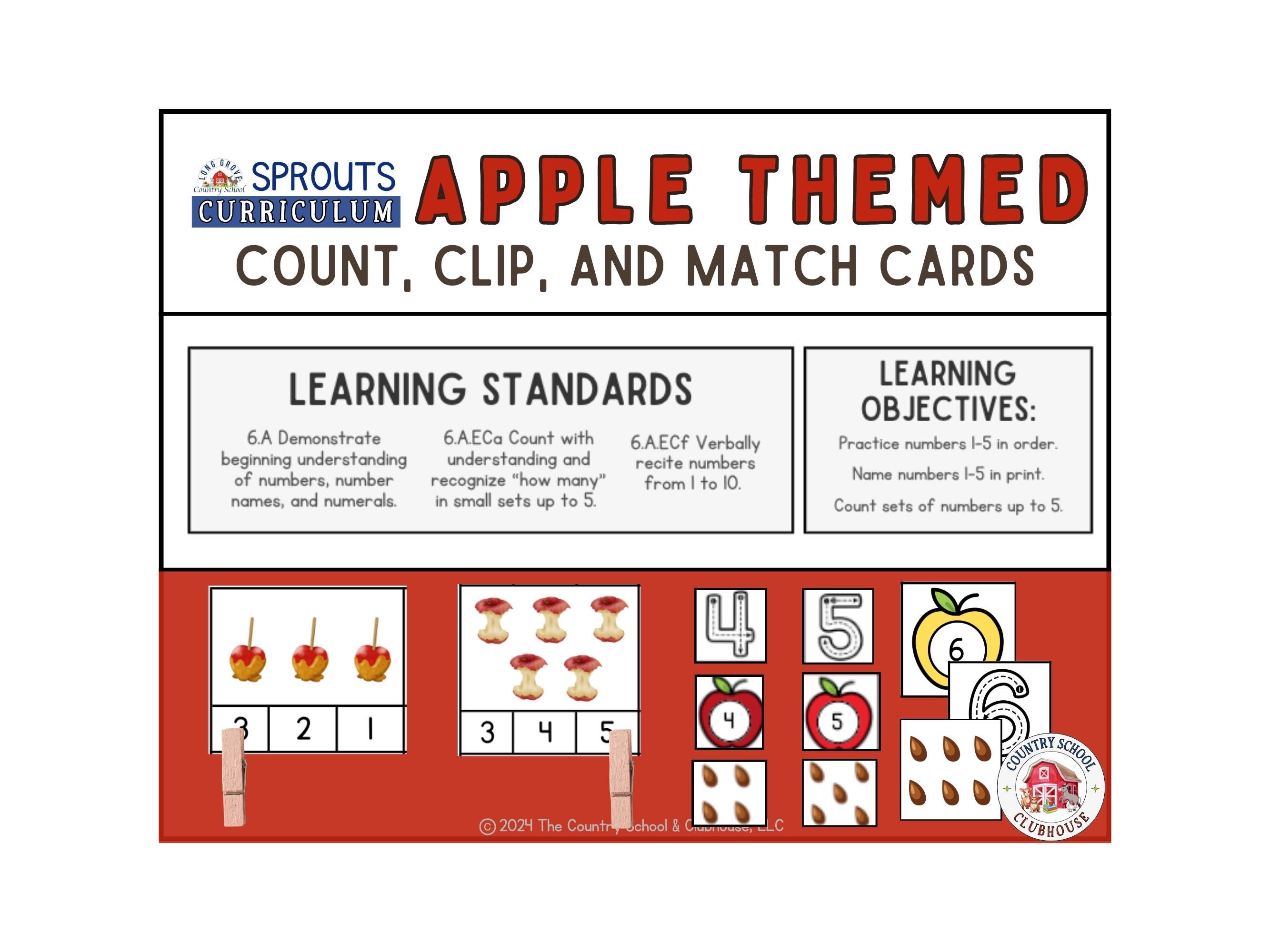 Number Counting Clip Cards 1-10 | Apple Theme | Math Number Match Game ...