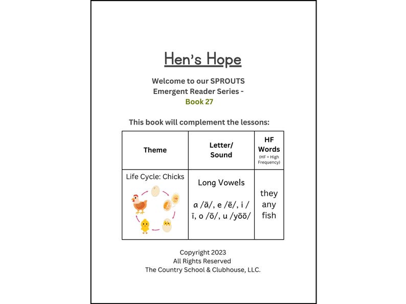 Chicken Life Cycle Emergent Reader Book | Long Vowel Sounds | Orton ...