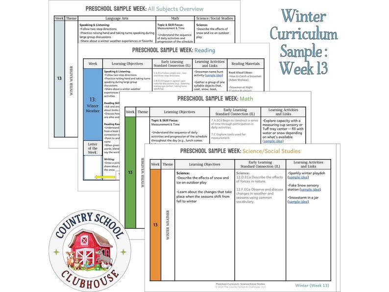 Preschool Curriculum Winter Sample Week | Nature-based Outdoor Learning ...