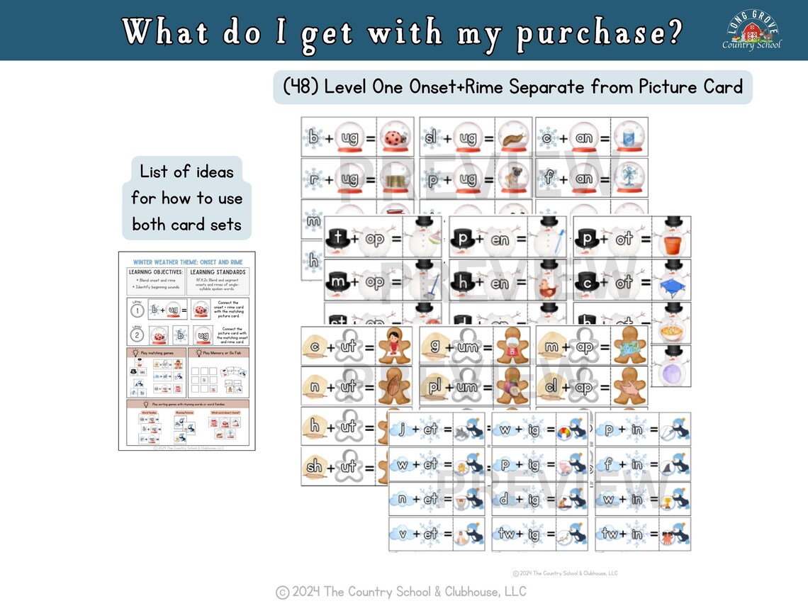 Winter Weather Onset and Rime Matching Cards | Orton Gillingham Phonics ...