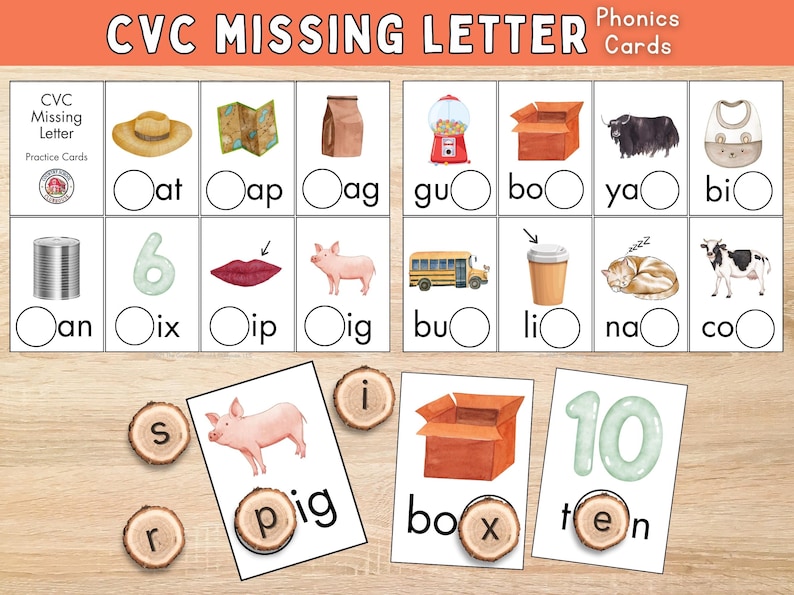CVC Missing Letter Flashcards | Orton Gillingham Phonics | Homeschool ...