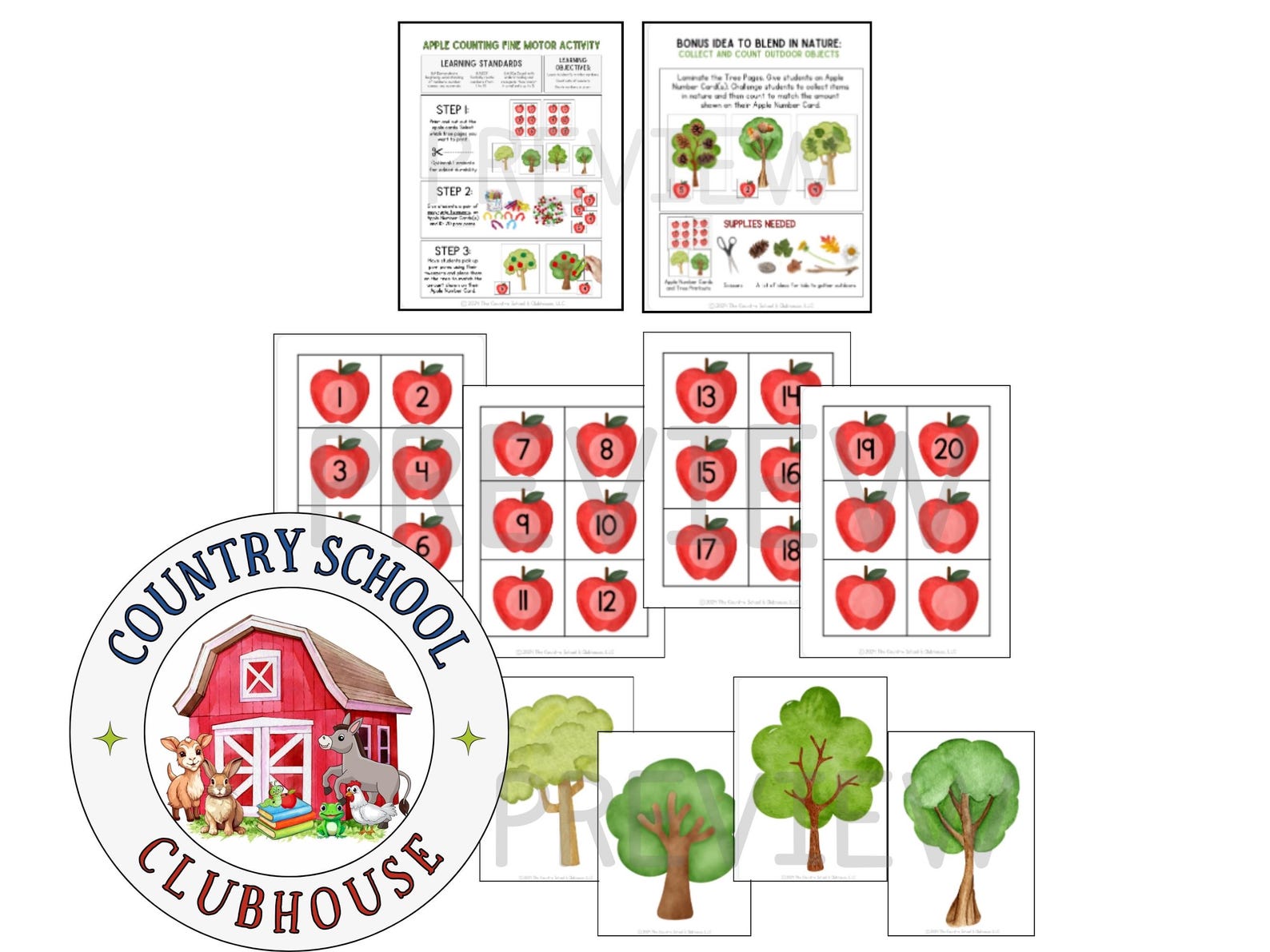 Apple Theme Math BUNDLE | Number Counting 1-20 | Hands-on Math Games ...