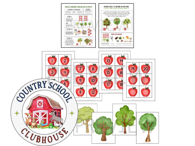 Apple Theme Math BUNDLE | Number Counting 1-20 | Hands-on Math Games ...