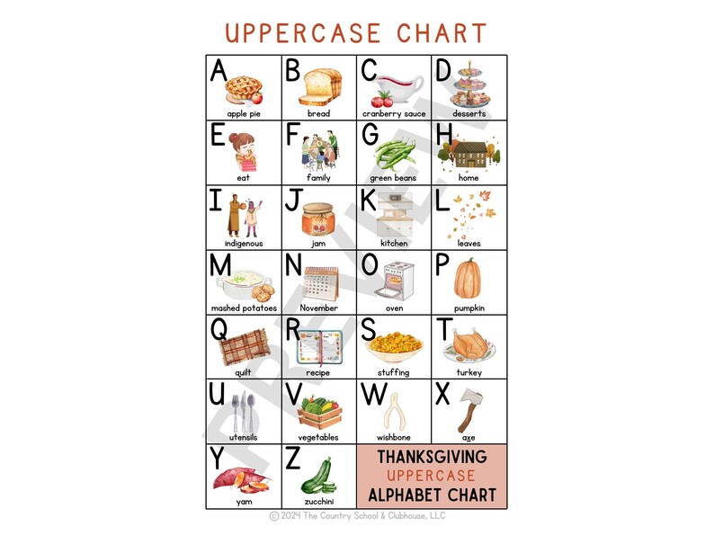 Thanksgiving Holiday ABC Alphabet Chart | Uppercase and Lowercase ...