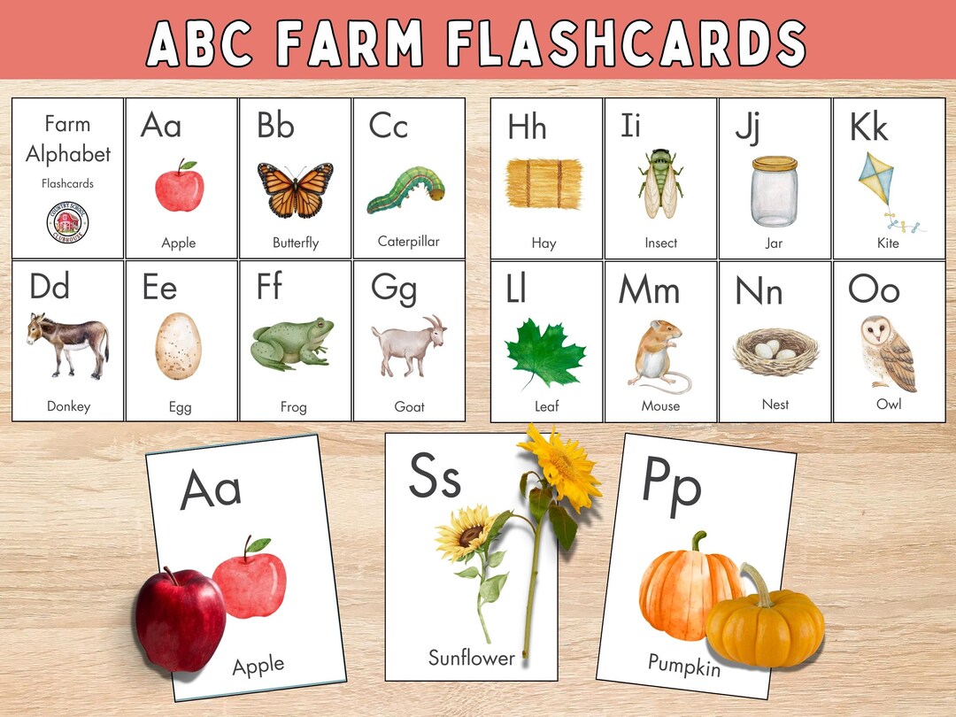 Alphabet ABC Flashcards | Farm Theme | Letter Recognition | Orton ...
