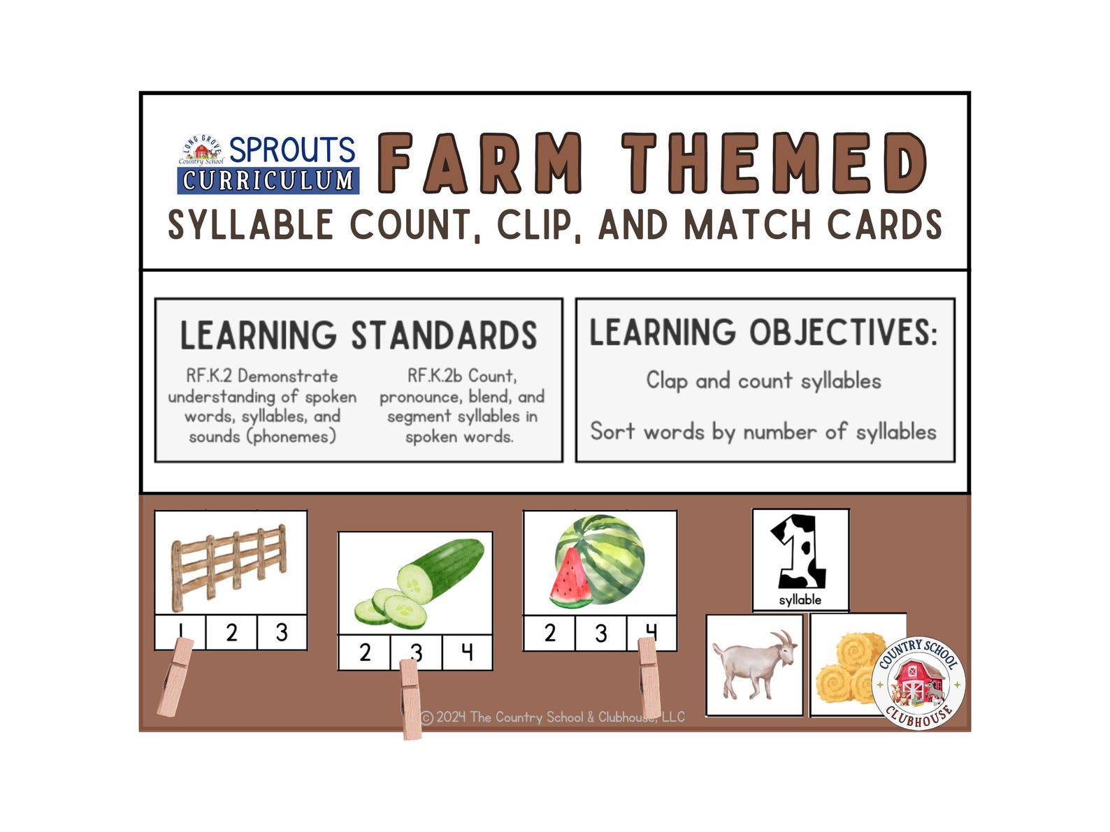 Syllable Counting Clip Cards | Syllable Sort and Match Games | Farm ...