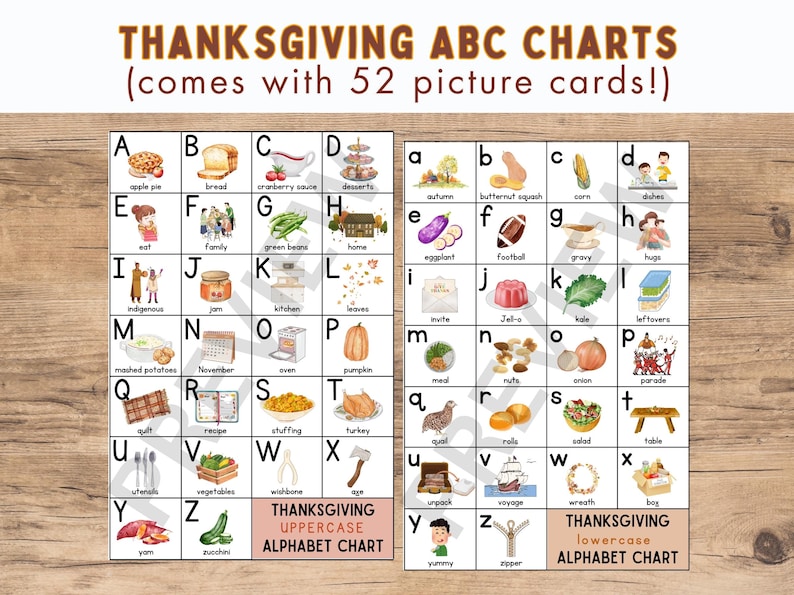 Thanksgiving Holiday ABC Alphabet Chart | Uppercase and Lowercase ...