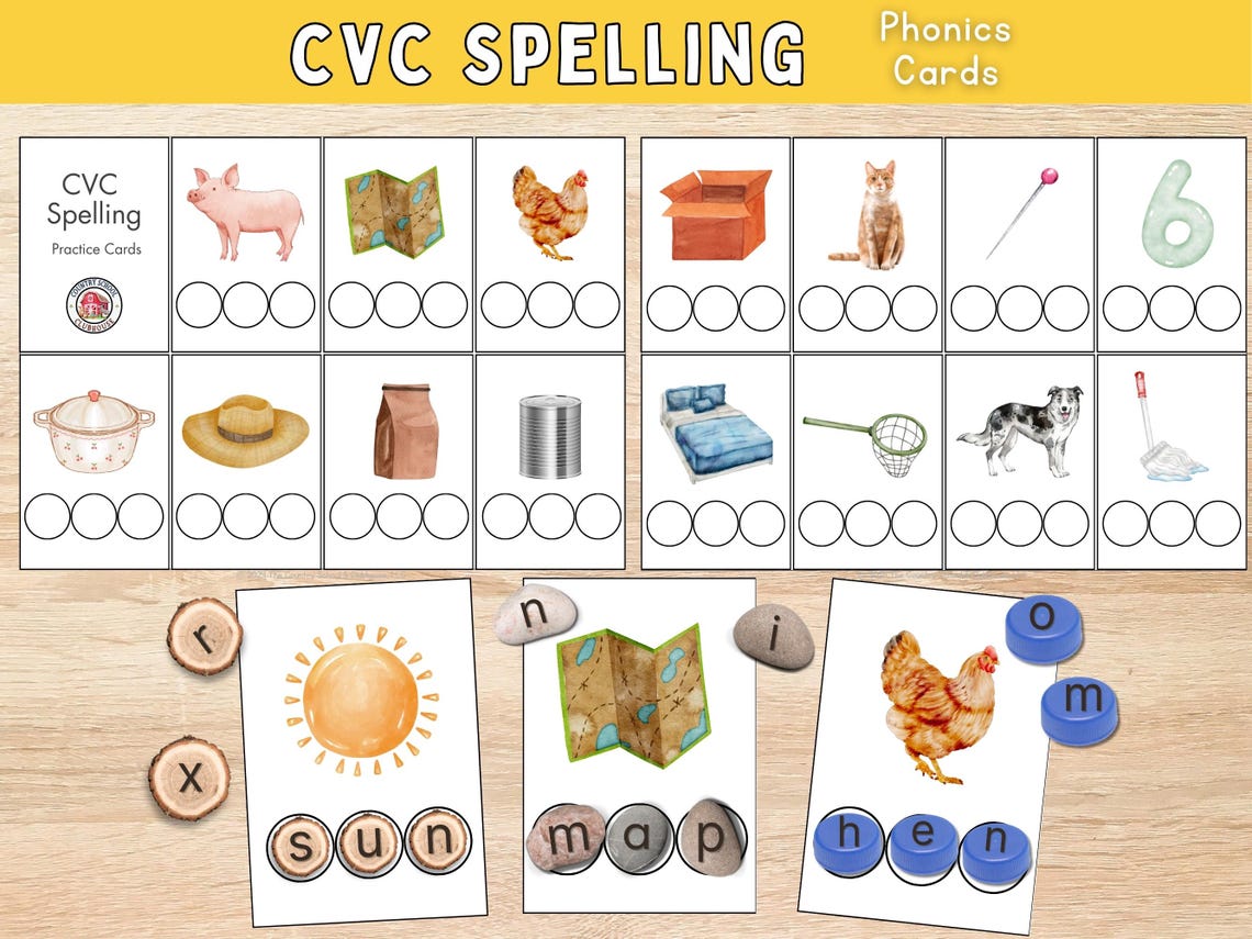 CVC Spelling Flashcards | Orton Gillingham Phonics | Homeschool ...
