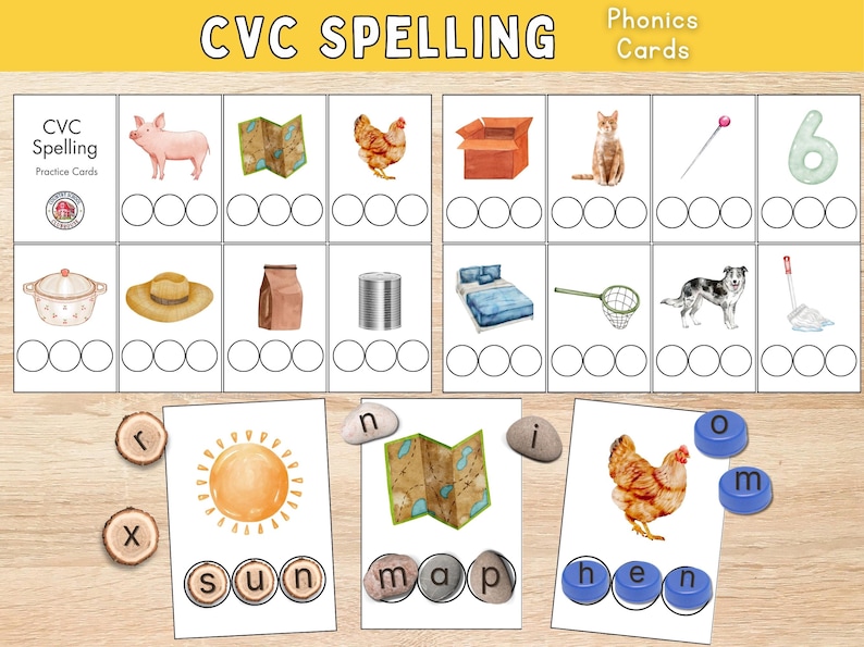 CVC Spelling Flashcards | Orton Gillingham Phonics | Homeschool ...