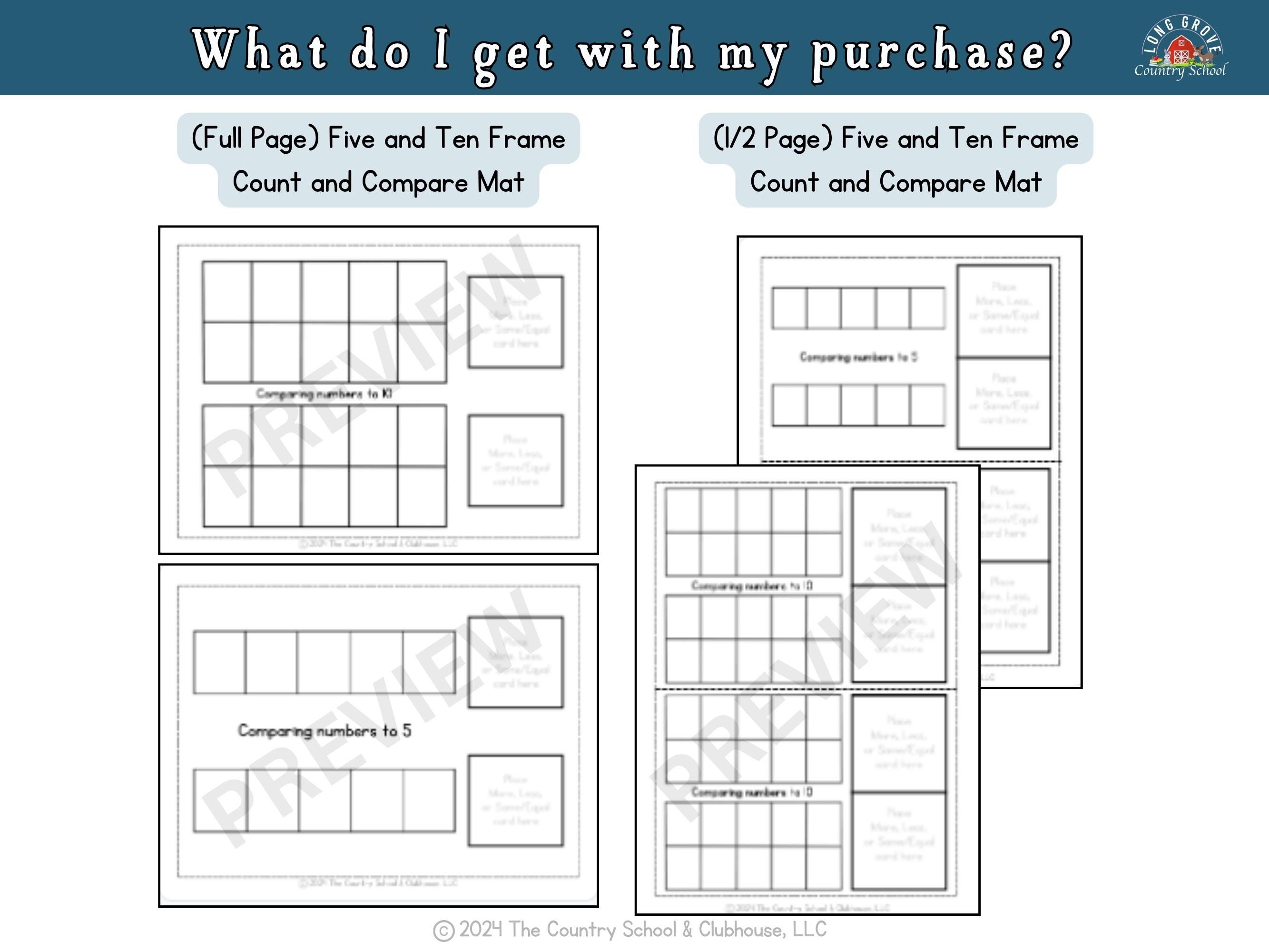 Counting, Comparing Ten Frame Numbers 1-20 BUNDLE | Nature-based Math ...